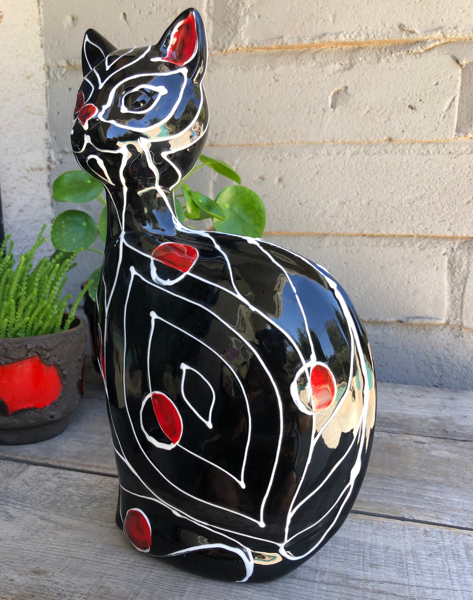 12.75" Tall 90s Modern Ceramic Pottery Cat / Kitty / Feline Figurine ...