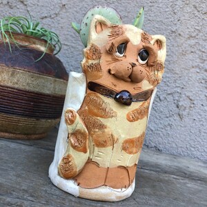 Vintage Ceramic Pottery Cat/kitty Planter - Pen / Paint Brush Holder by ...