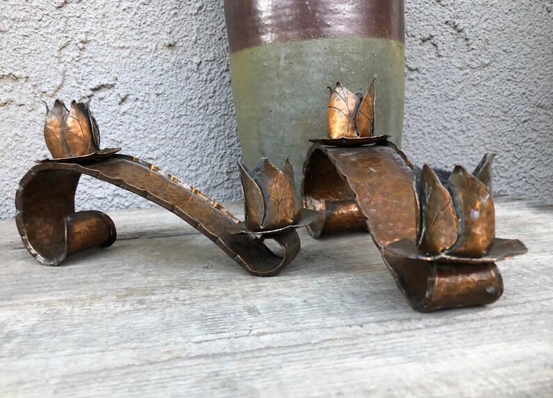 Set of 2 Vintage Hammered Copper Metal Candlesticks /candlestick ...