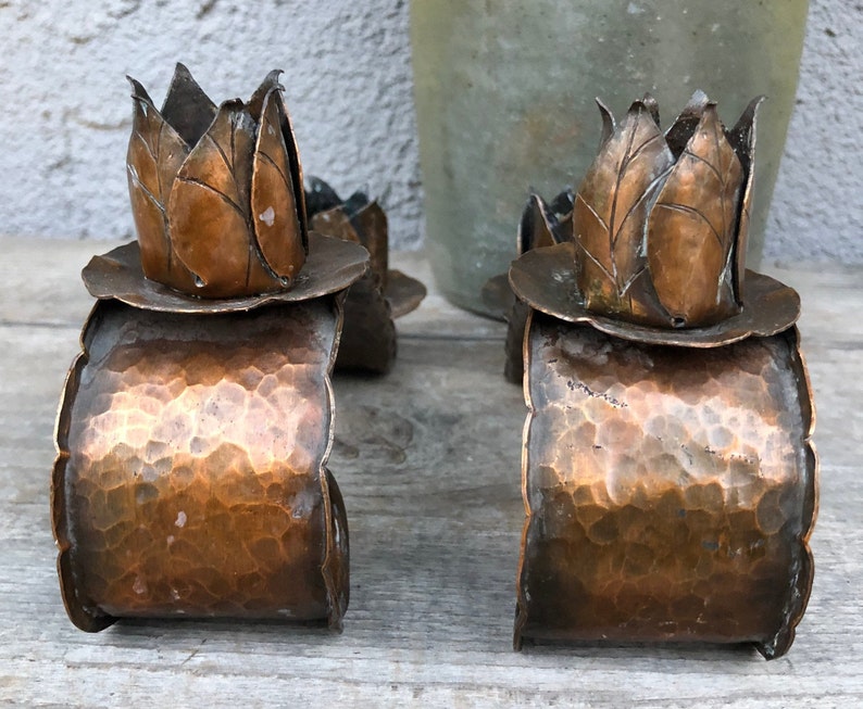 Set of 2 Vintage Hammered Copper Metal Candlesticks /candlestick ...