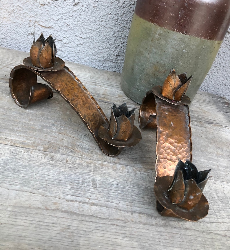 Set of 2 Vintage Hammered Copper Metal Candlesticks /candlestick ...