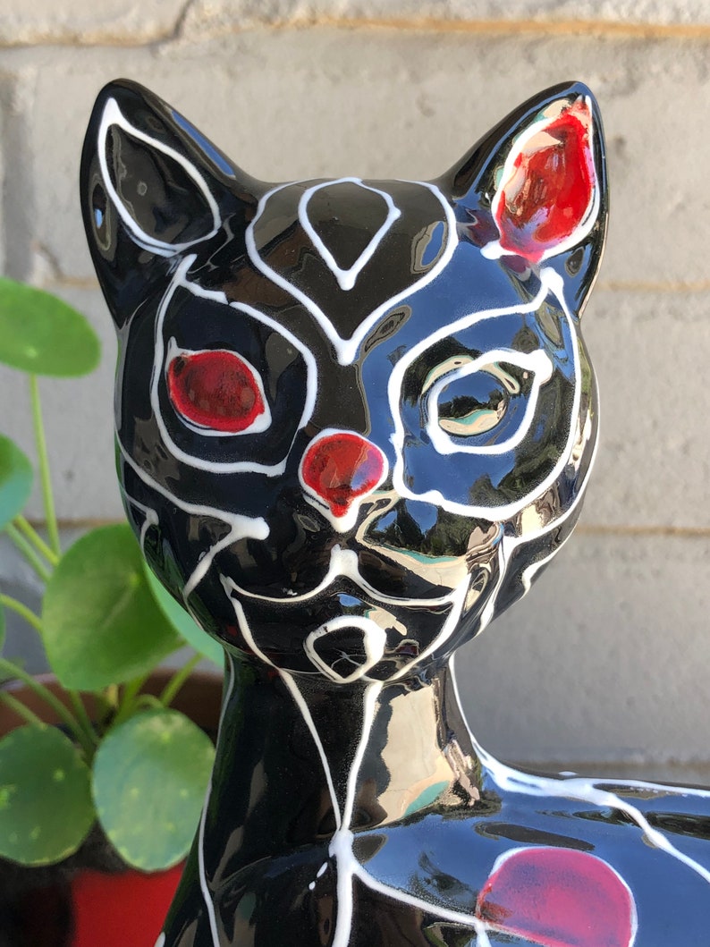 12.75" Tall 90s Modern Ceramic Pottery Cat / Kitty / Feline Figurine ...