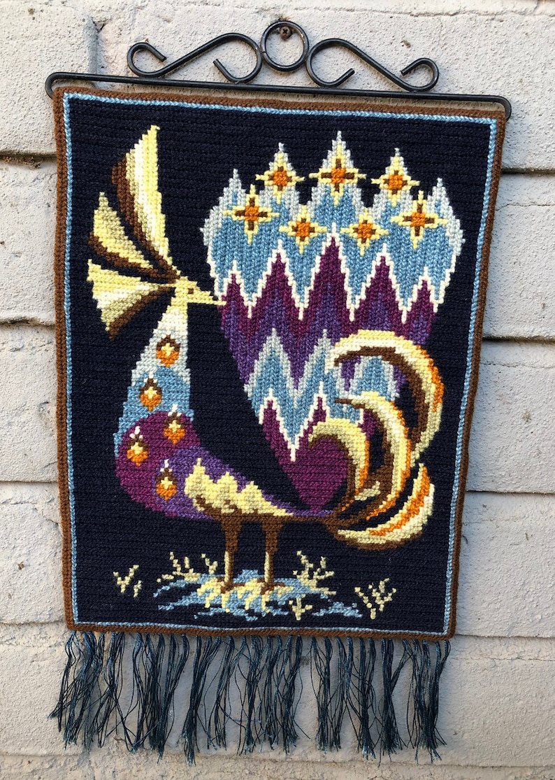 Vintage Embroidered Peacock Tapestry / Wall Hanging Twist | Etsy