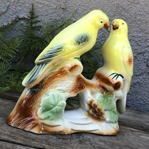 Vintage Bird Figurine - Parakeets - Love Birds - Yellow - Ceramic ...