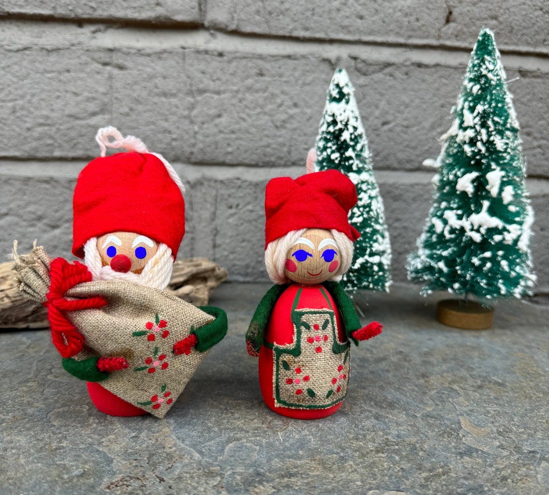 Danish Wooden Hand Made Santa and Mrs Claus / Doll Figurines - Ornament ...