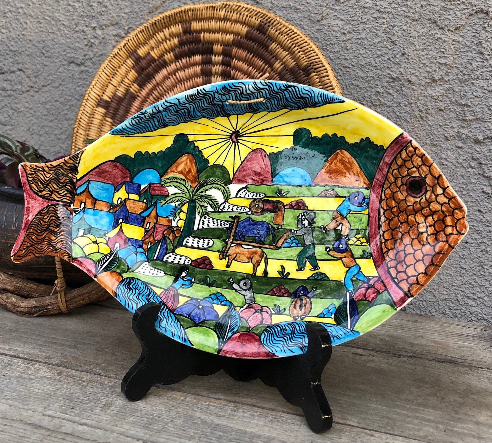 Hand Painted Mexican Pottery Wall Plate/tray-colorful Wall Art/decor-by ...