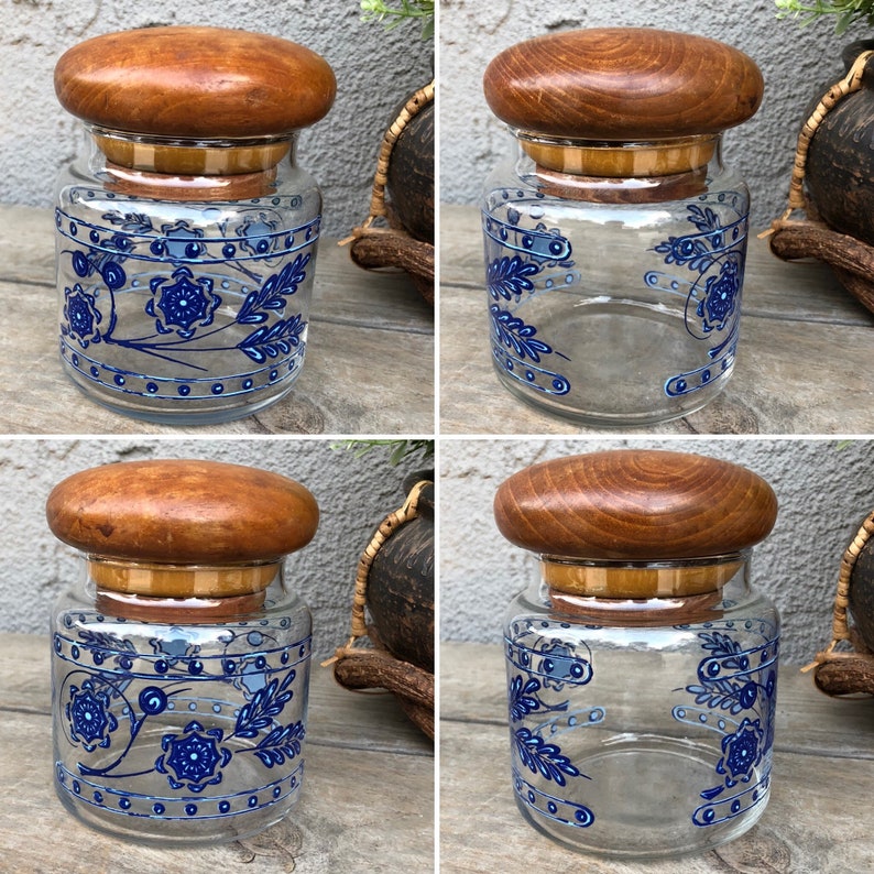 Vintage Glass Apothecary Jar bubble Lid Teak Lid Clear | Etsy