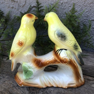 Vintage Bird Figurine - Parakeets - Love Birds - Yellow - Ceramic ...