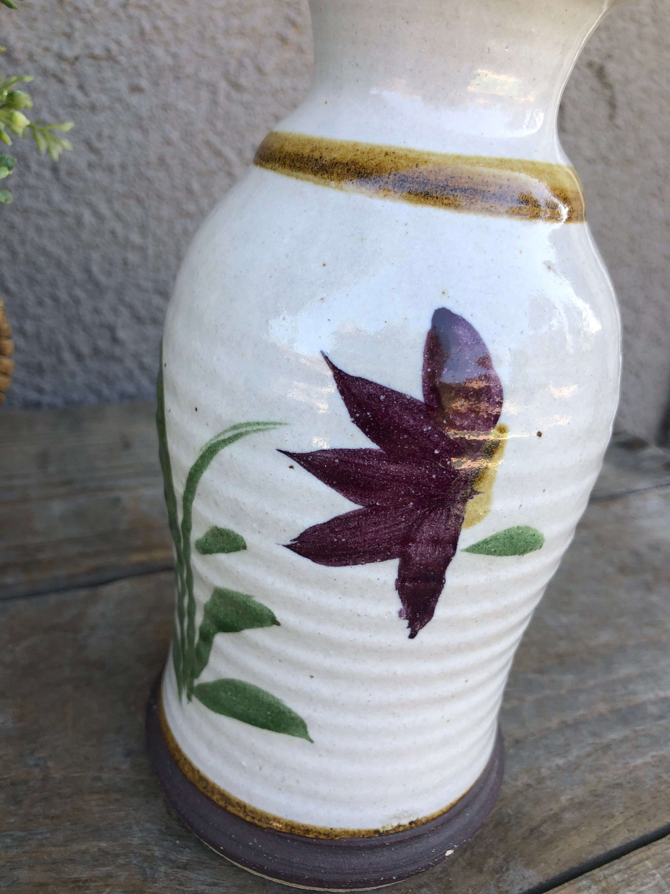 Vintage Stoneware Pottery Vase off White/brown With Hand | Etsy