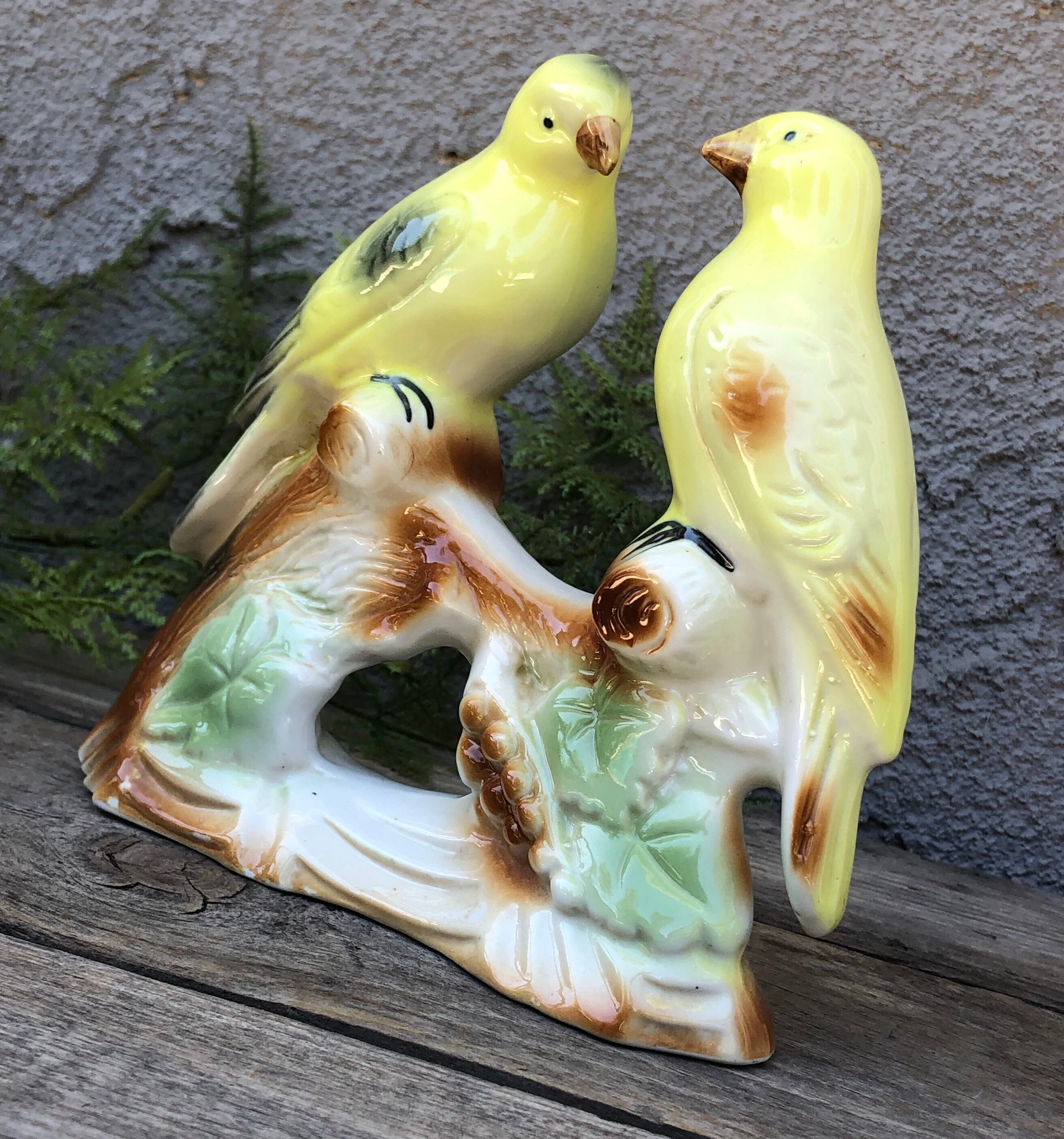 Vintage Bird Figurine Parakeets Love Birds Yellow | Etsy
