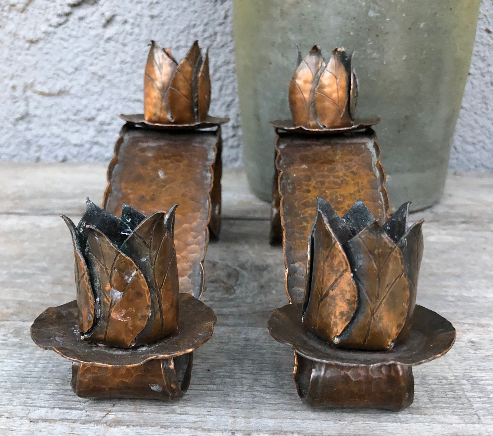 Set of 2 Vintage Hammered Copper Metal Candlesticks /candlestick ...