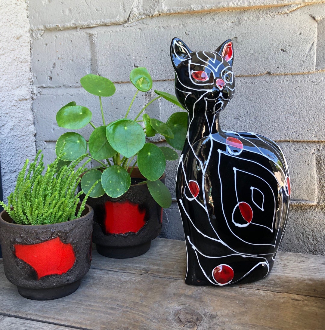 12.75" Tall 90s Modern Ceramic Pottery Cat / Kitty / Feline Figurine ...