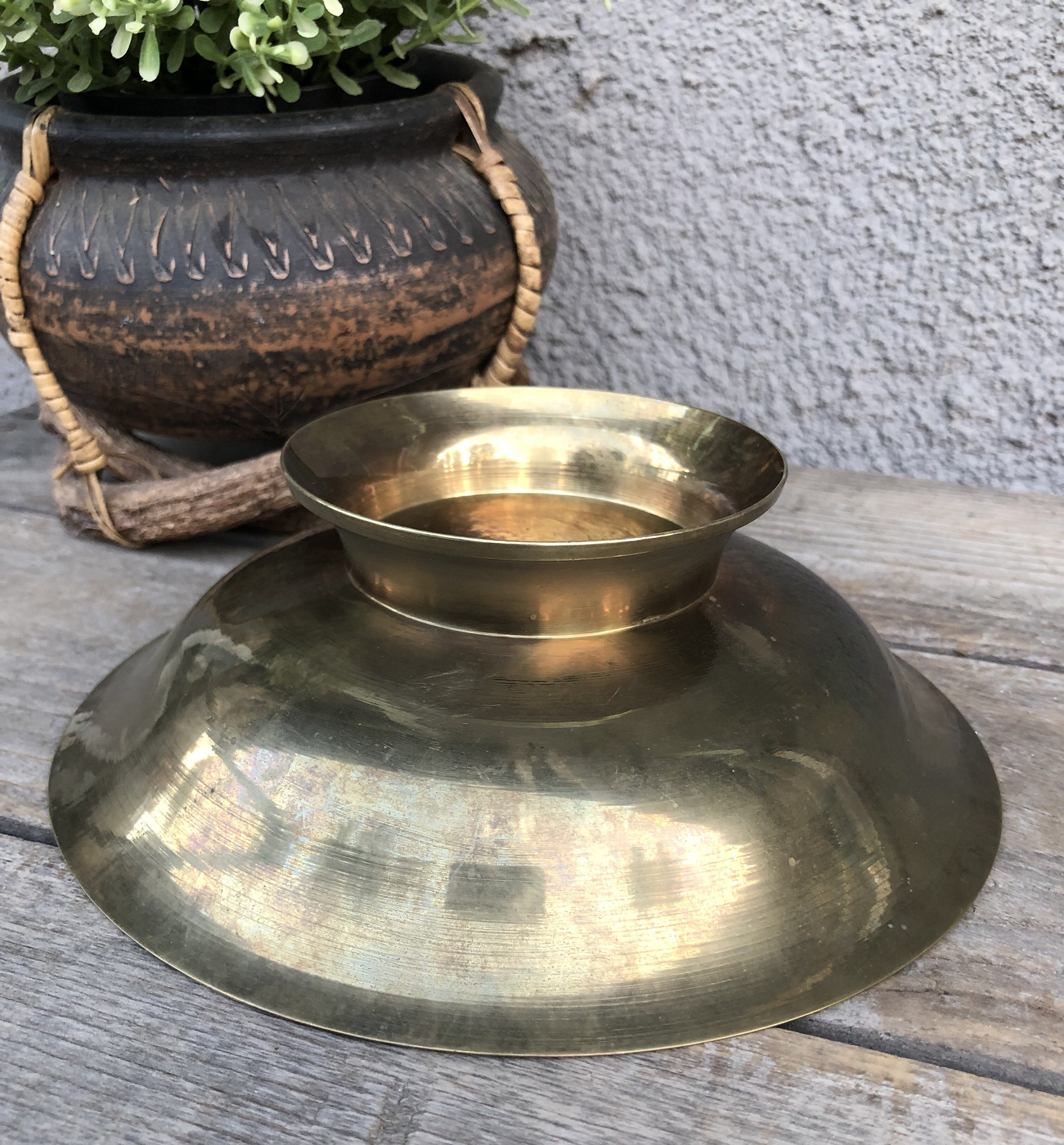 Vintage Embossed Hand Painted Brass Pedestal Bowl | Etsy