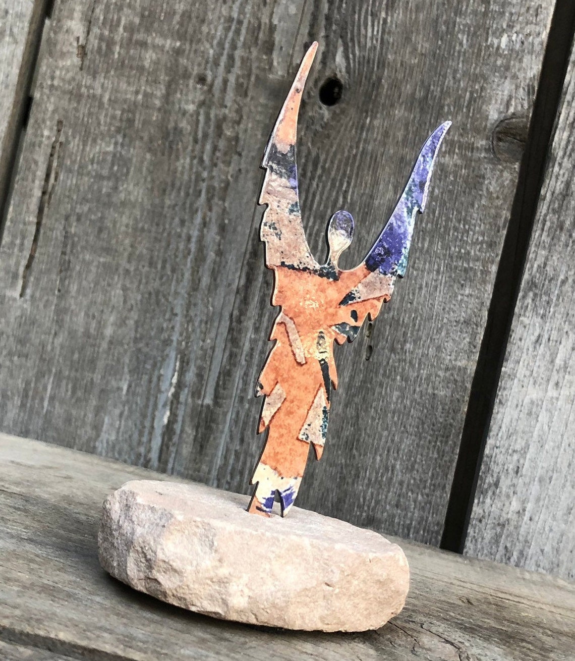 Unique Metal Angel on a Rock Stand Colored-two Sided - Etsy