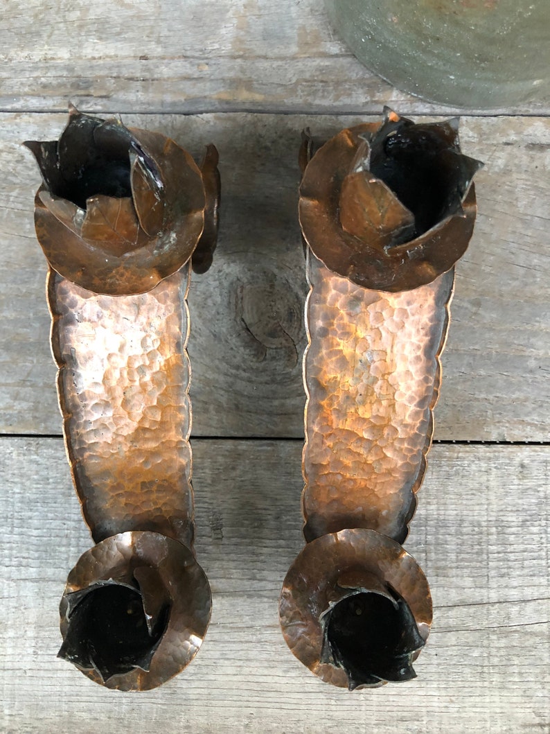 Set of 2 Vintage Hammered Copper Metal Candlesticks /candlestick ...