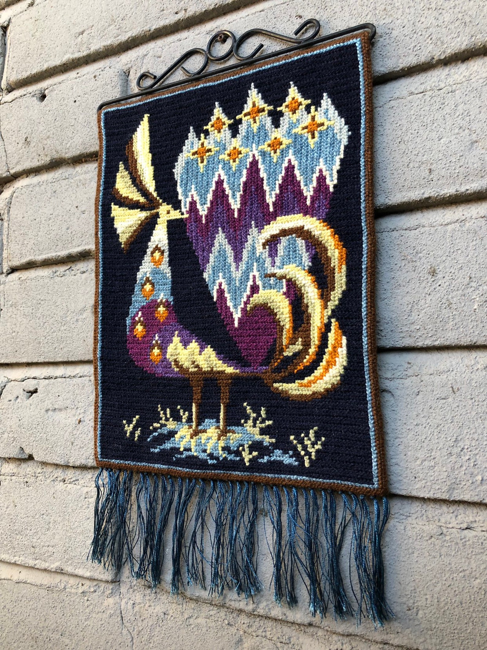 Vintage Embroidered Peacock Tapestry / Wall Hanging Twist | Etsy
