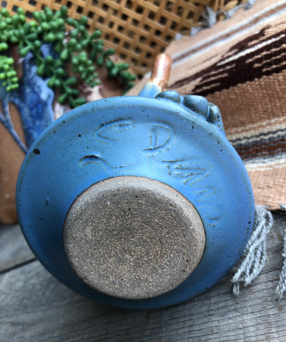 Signed Stoneware Pottery Vase / Jug with Handle and Attached | Etsy