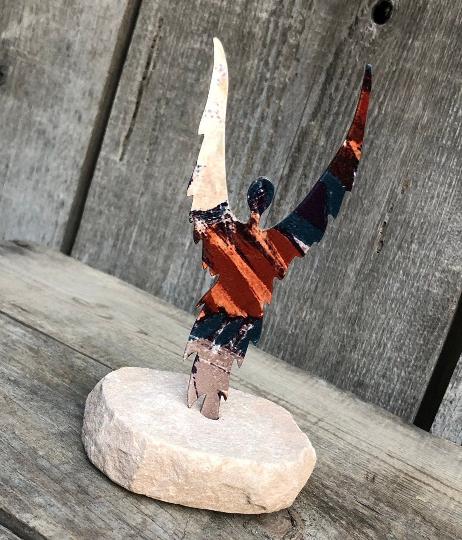 Unique Metal Angel on a Rock Stand - Colored-two Sided - Modernist ...