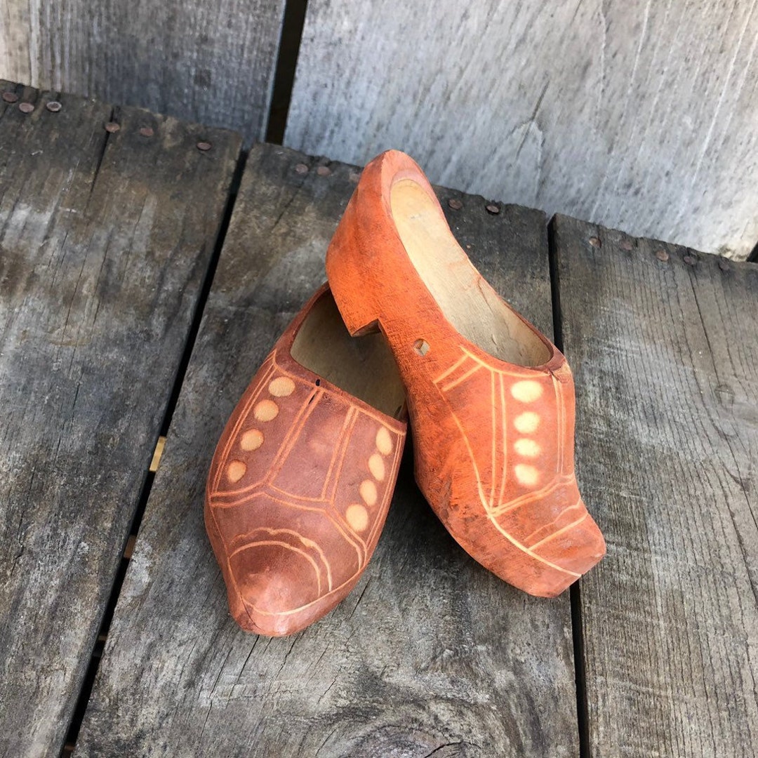 A Pair of Vintage Decorative Wooden Clogs - Possibly Dutch, German or ...