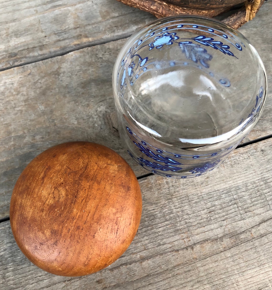 Vintage Glass Apothecary Jar Bubble Lid Teak Lid Clear | Etsy