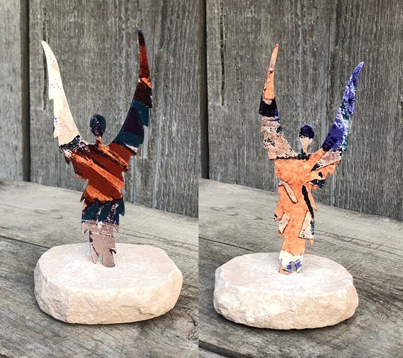 Unique Metal Angel on a Rock Stand - Colored-two Sided - Modernist ...