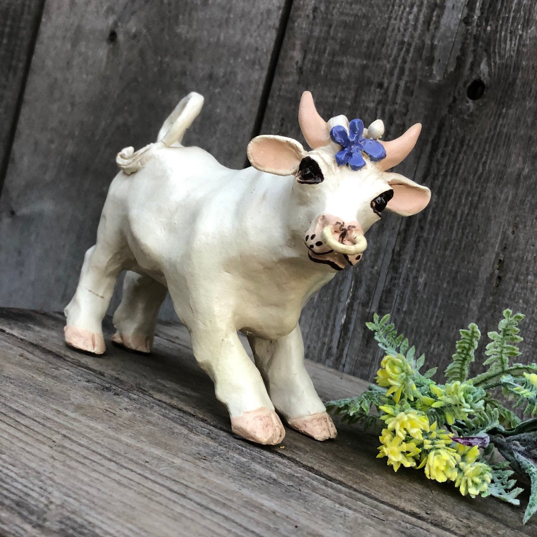 Vintage Ceramic White Bull With Purple Flowers and Nose Ring - Farm ...