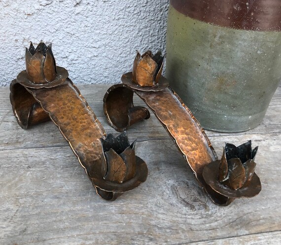 Set of 2 Vintage Hammered Copper Metal Candlesticks | Etsy