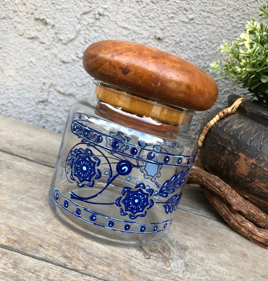 Vintage Glass Apothecary Jar Bubble Lid Teak Lid Clear | Etsy