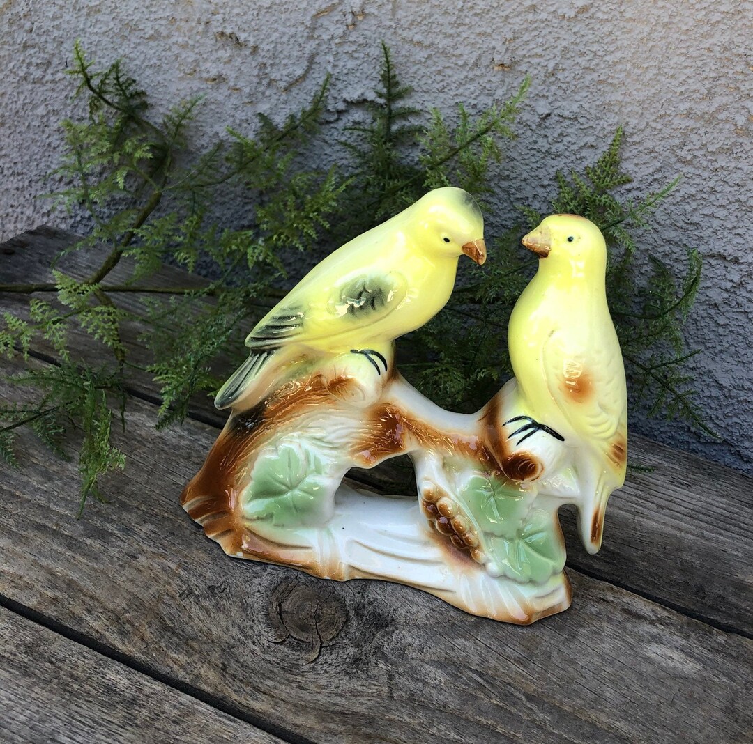 Vintage Bird Figurine - Parakeets - Love Birds - Yellow - Ceramic ...