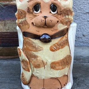 Vintage Ceramic Pottery Cat/kitty Planter - Pen / Paint Brush Holder by ...