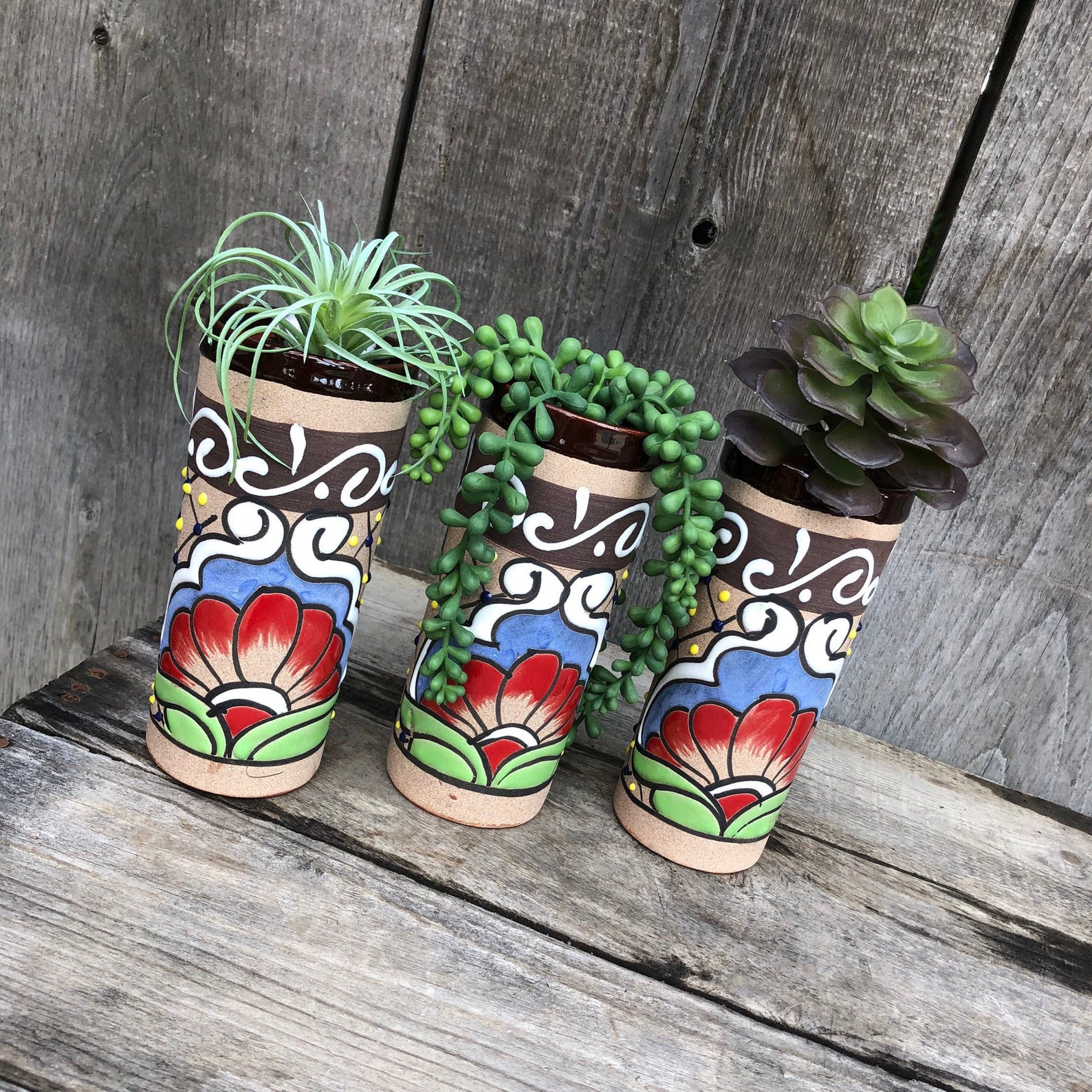 Mexican Sandstone Pottery Vases / Succulent Planters - Floral /flowers ...