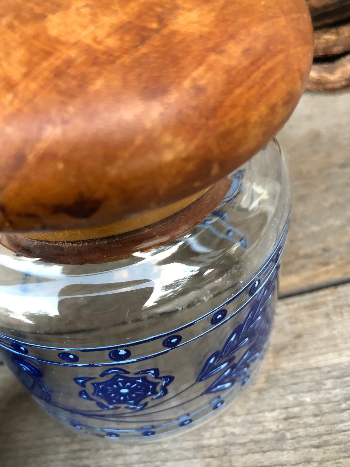 Vintage Glass Apothecary Jar Bubble Lid Teak Lid Clear | Etsy