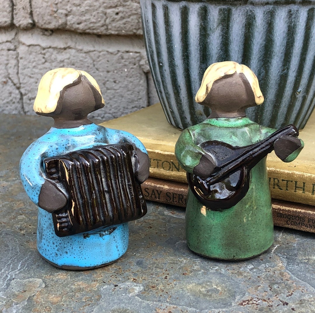 Swedish Ceramic/clay Guitar and Accordion Playing Girl Figurines by Jie ...