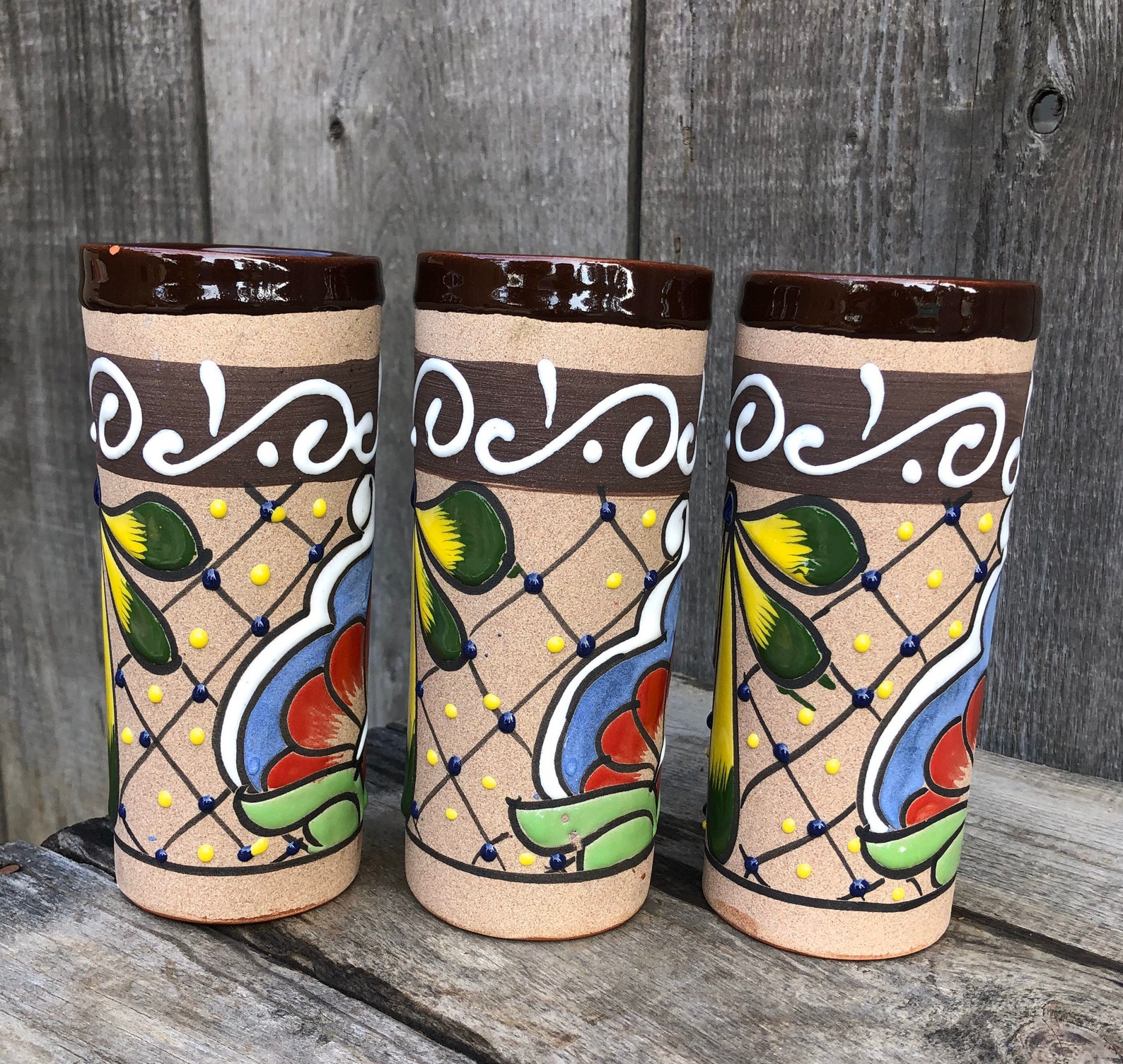 Mexican Sandstone Pottery Vases / Succulent Planters - Floral /flowers ...