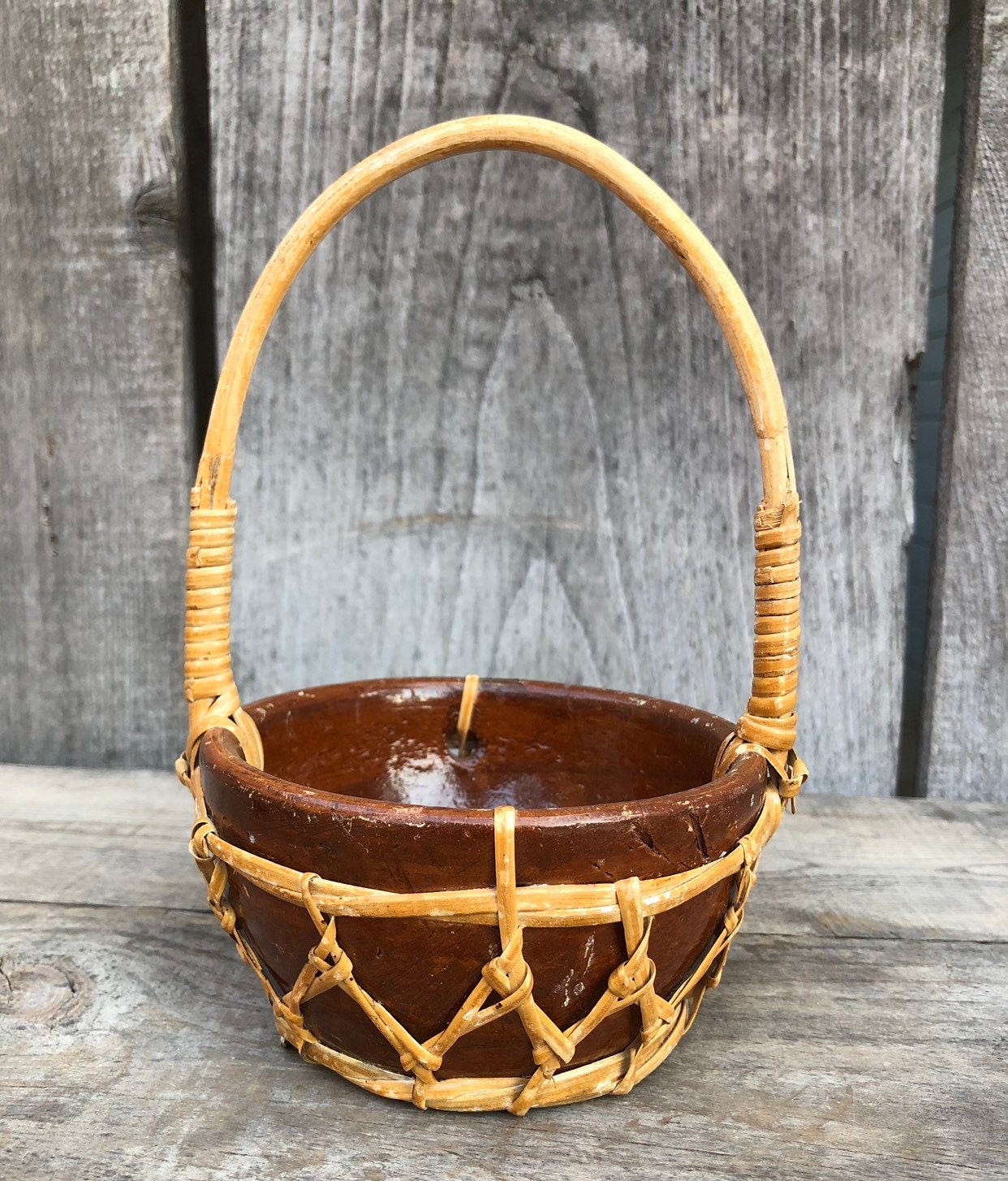 Ceramic/clay and Wicker/rattan Basket/bowl With Handle hand | Etsy