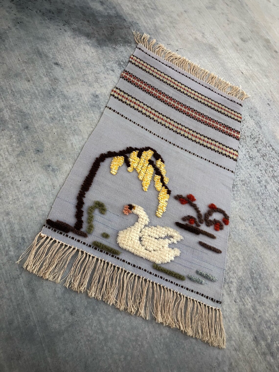 Vintage Woven Scandinavian Decorative Tapestry / Wall Hanging - Swan ...