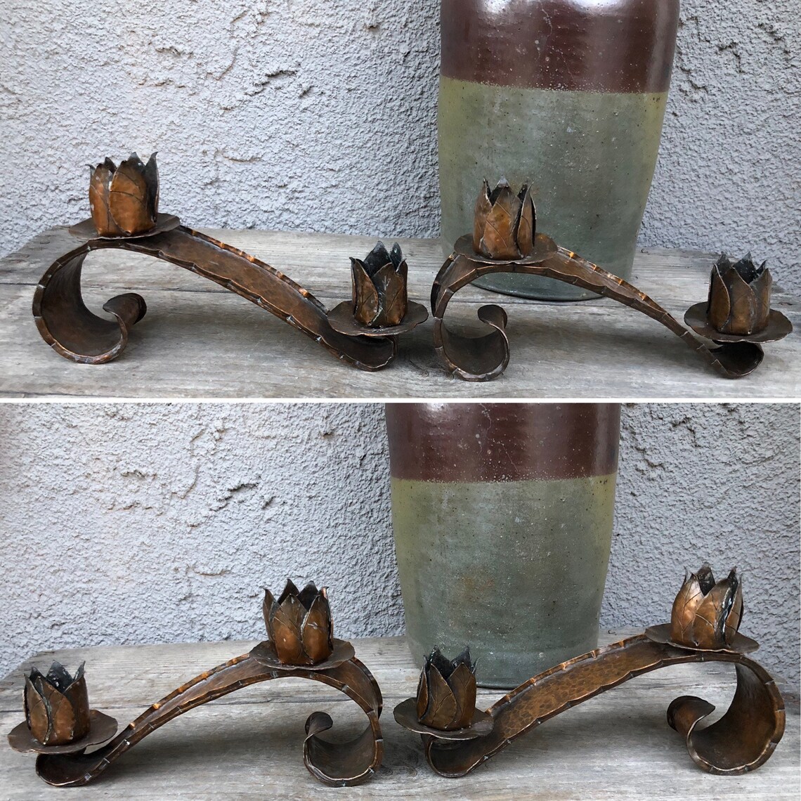 Set of 2 Vintage Hammered Copper Metal Candlesticks /candlestick ...