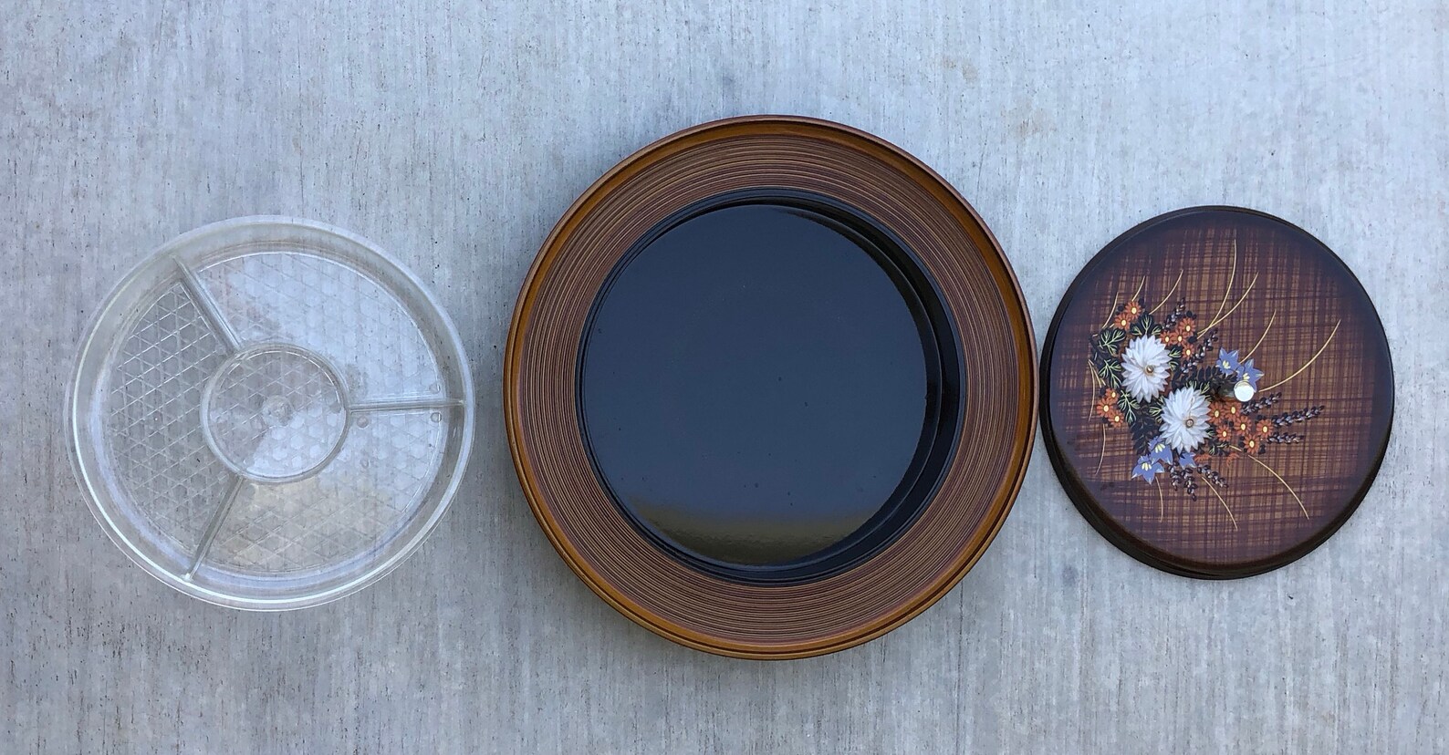 Relish Tray / Appetizer Dish With Lid Faux Wood Floral Melamine Melmac ...