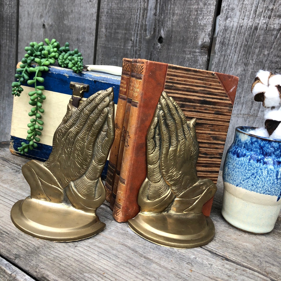 Vintage Brass Bookends-praying Hands-boho/shabby Chic/eclectic-office ...