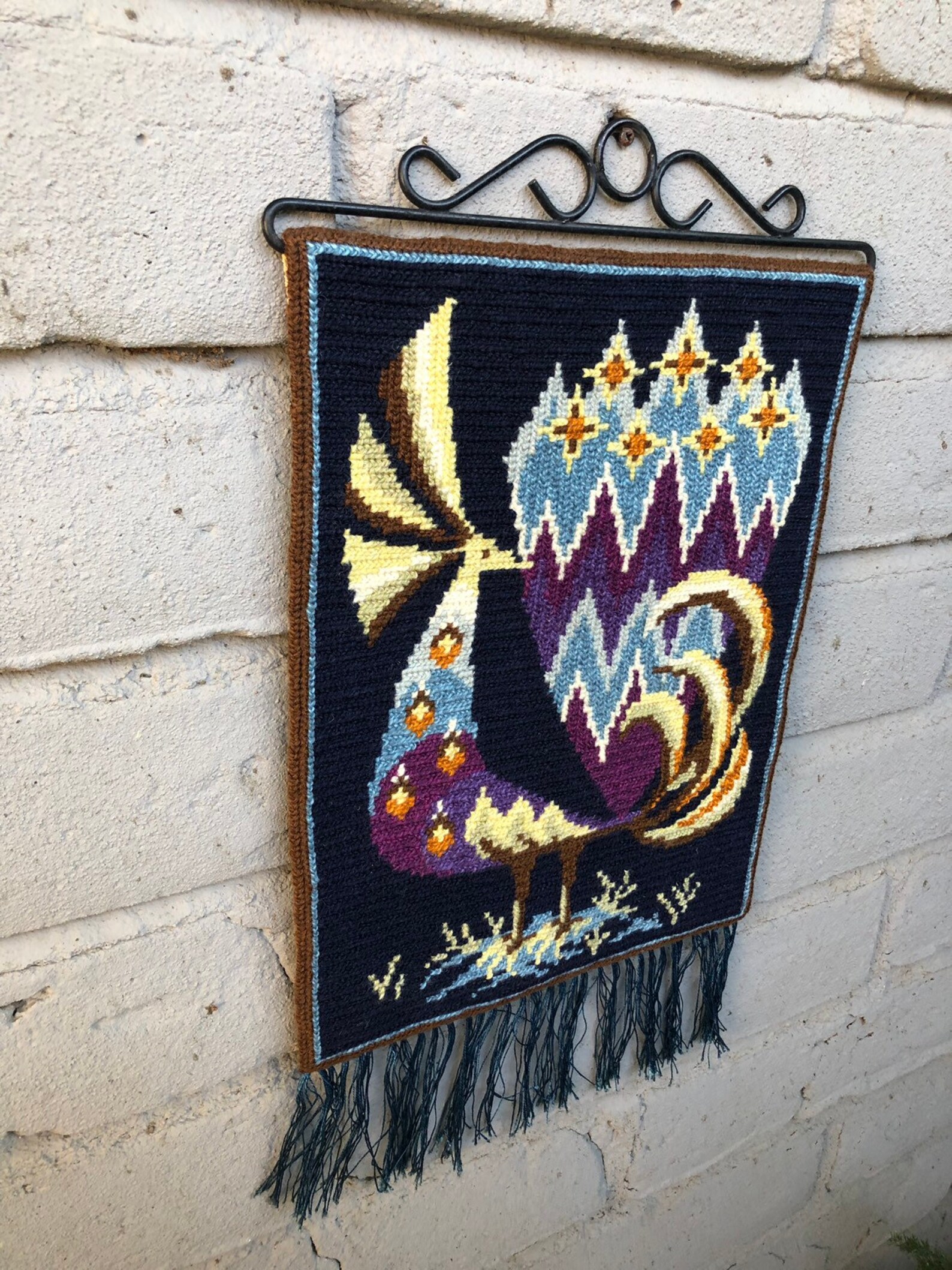 Vintage Embroidered Peacock Tapestry / Wall Hanging Twist | Etsy