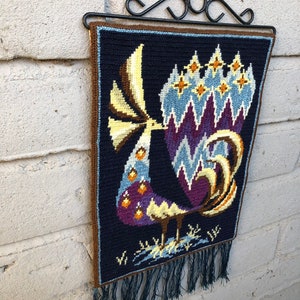 Vintage Embroidered Peacock Tapestry / Wall Hanging - Twist Stitch ...