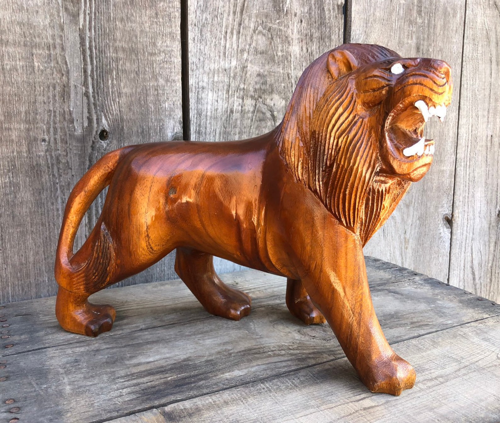 Majestic Large / Big / Huge 12.25" Tall Carved Wooden Lion Sculpture ...