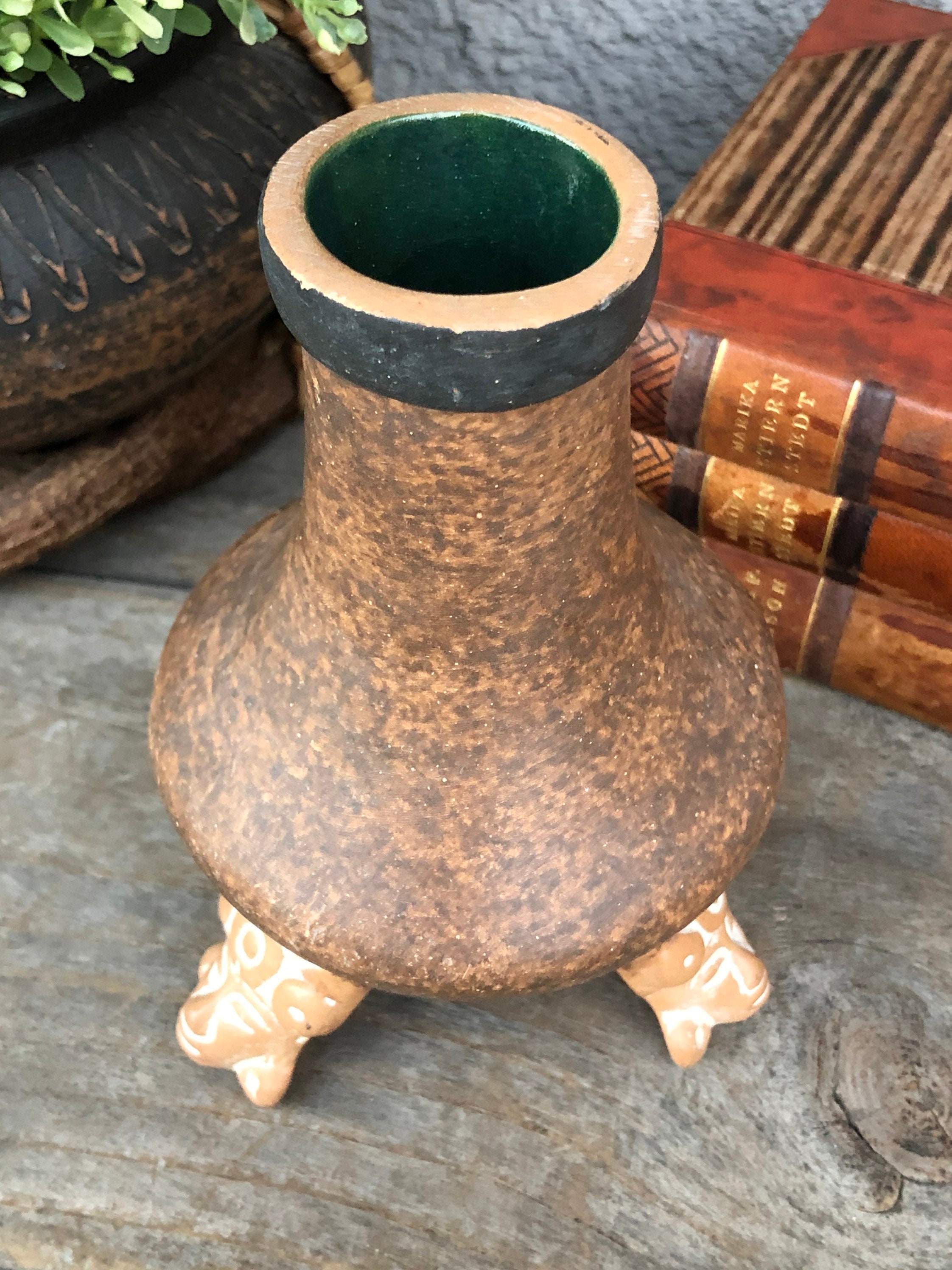 Mexican Pottery Vase With Three feet Aztec / Mayan Style | Etsy