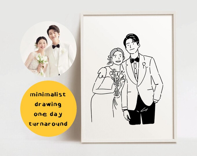 Pencil Line Art Custom Line Drawing Portrait Minimalist Couple Portrait ...