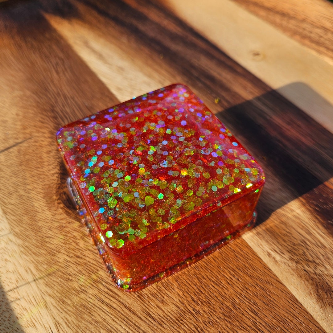 Orange 'dragon Scale' Glitter Box/ Small Orange Square Jewelry Box ...