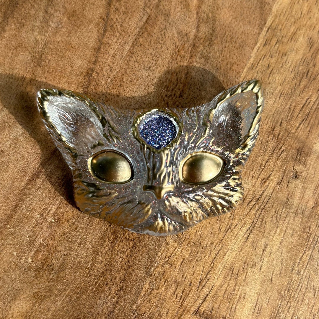 Blue Gold Third Eye Resin Cat / Fantasy Cat Decor / Third Eye Cat Trinket / Cat Knick Knack ...