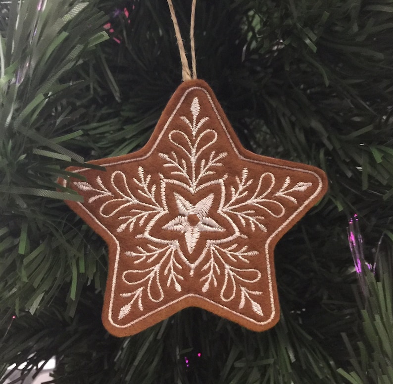 Dark Gingerbread Star Christmas Cookie Ornament. Felt Star With White ...