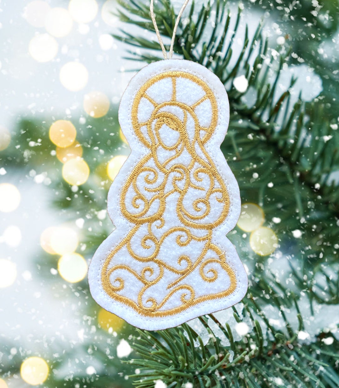 Blessed Mother Virgin Mary Ornament Embroidered on White Felt With Gold ...