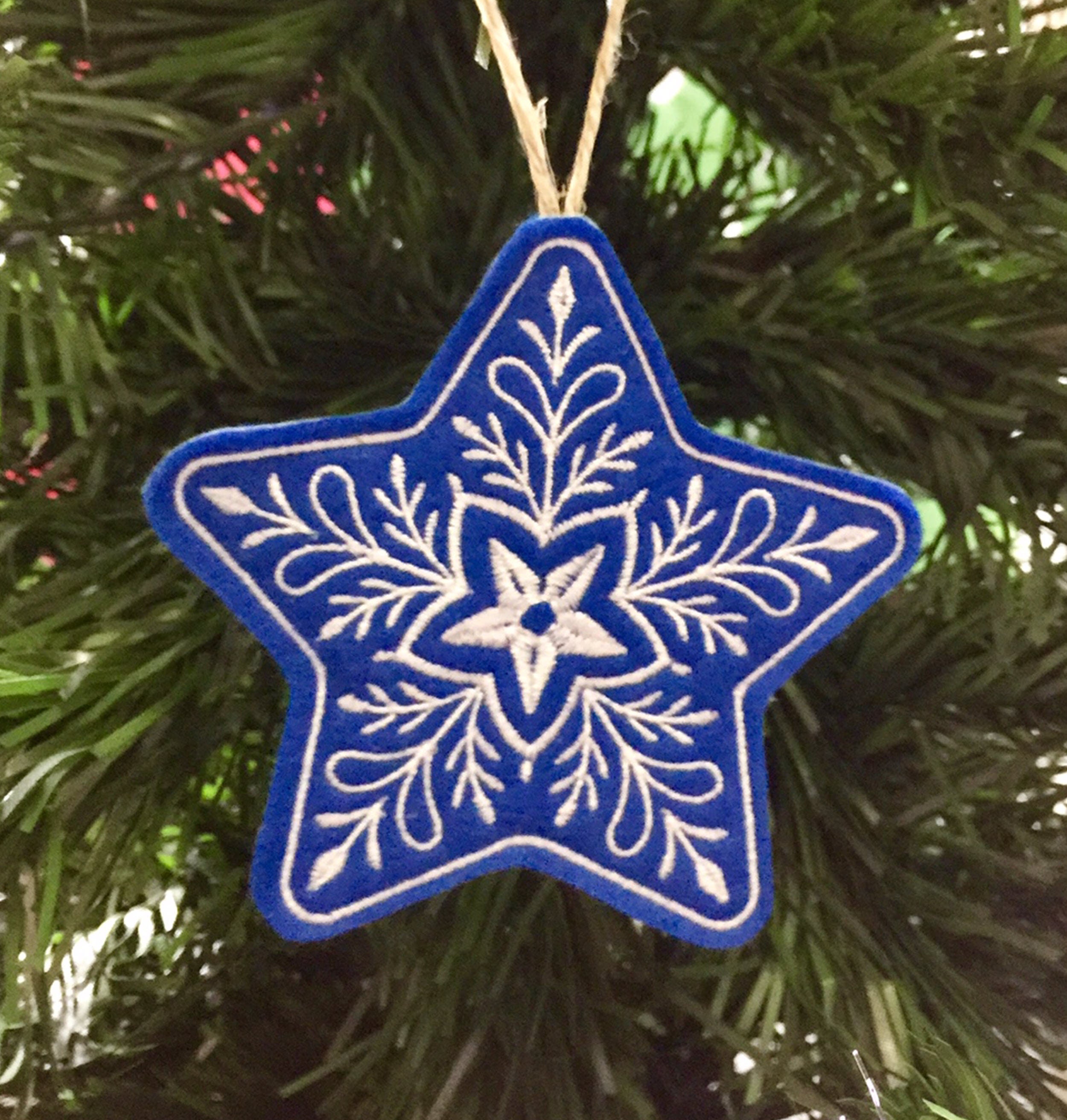Blue and White Star Ornament Embroidered on Felt. | Etsy