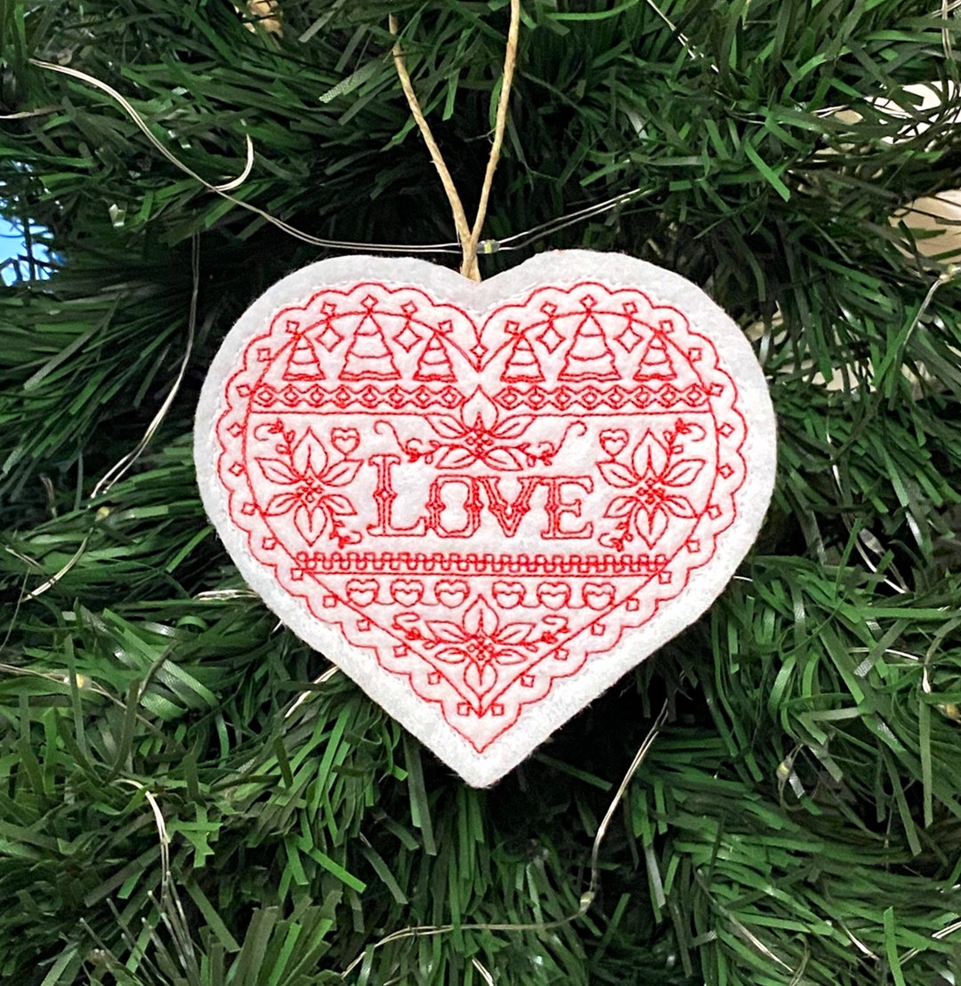 Scandinavian Folk Art Heart With Poinsettias, Trees and LOVE ...